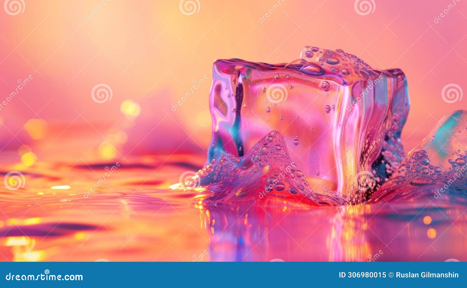 An Ice Cube in the Rainbow Lighting. Multicolor Stock Illustration ...