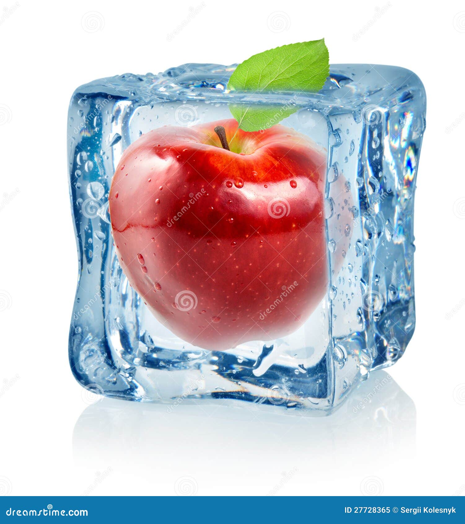 Ice cube and red apple stock image. Image of leaf, food - 27728365