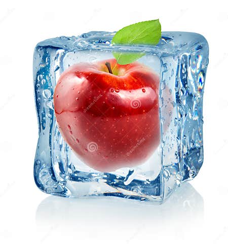 Ice cube and red apple stock image. Image of leaf, food - 27728365