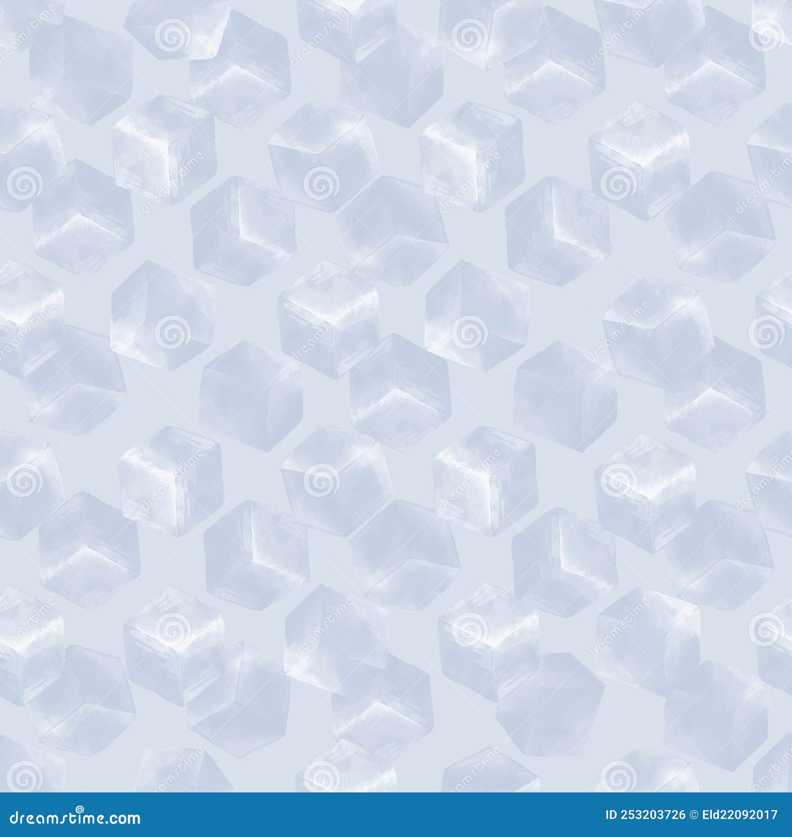 Ice Cube Seamless Pattern on Blue Background. Hand Drawn Watercolor ...