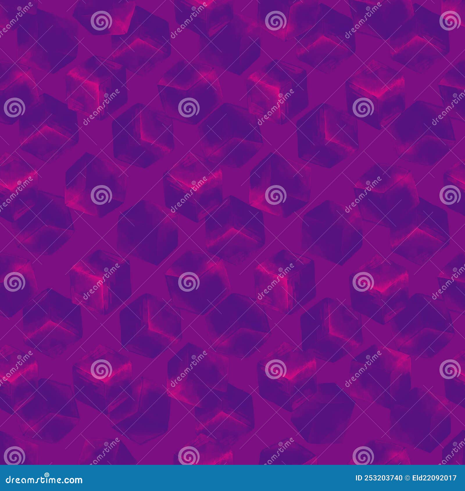 Ice Cube Seamless Pattern on Bright Violet Background. Hand Drawn ...