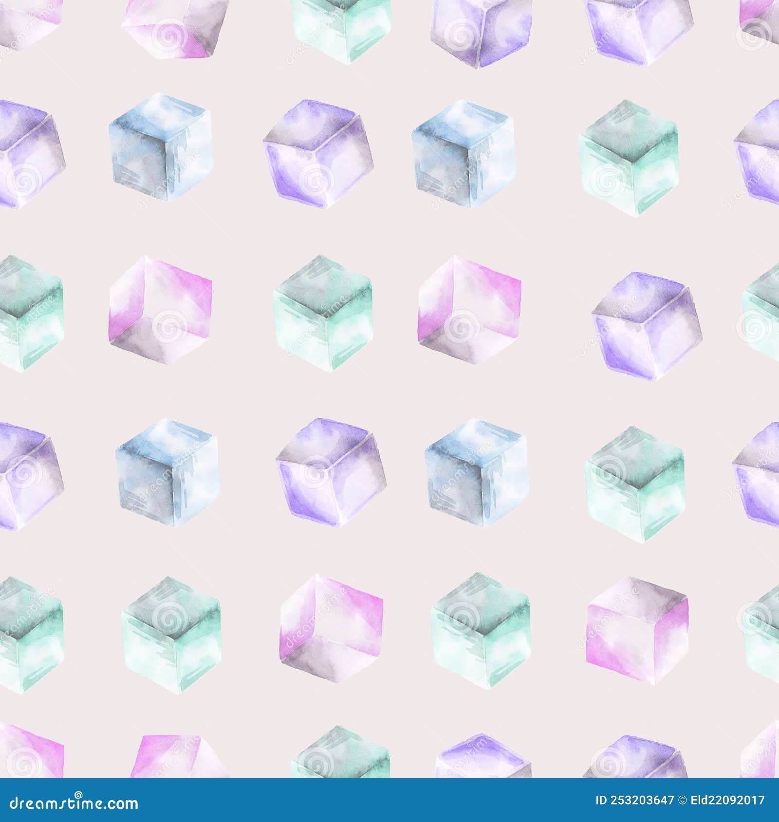 Ice Cube Seamless Pattern on Pink Background. Hand Drawn Watercolor ...