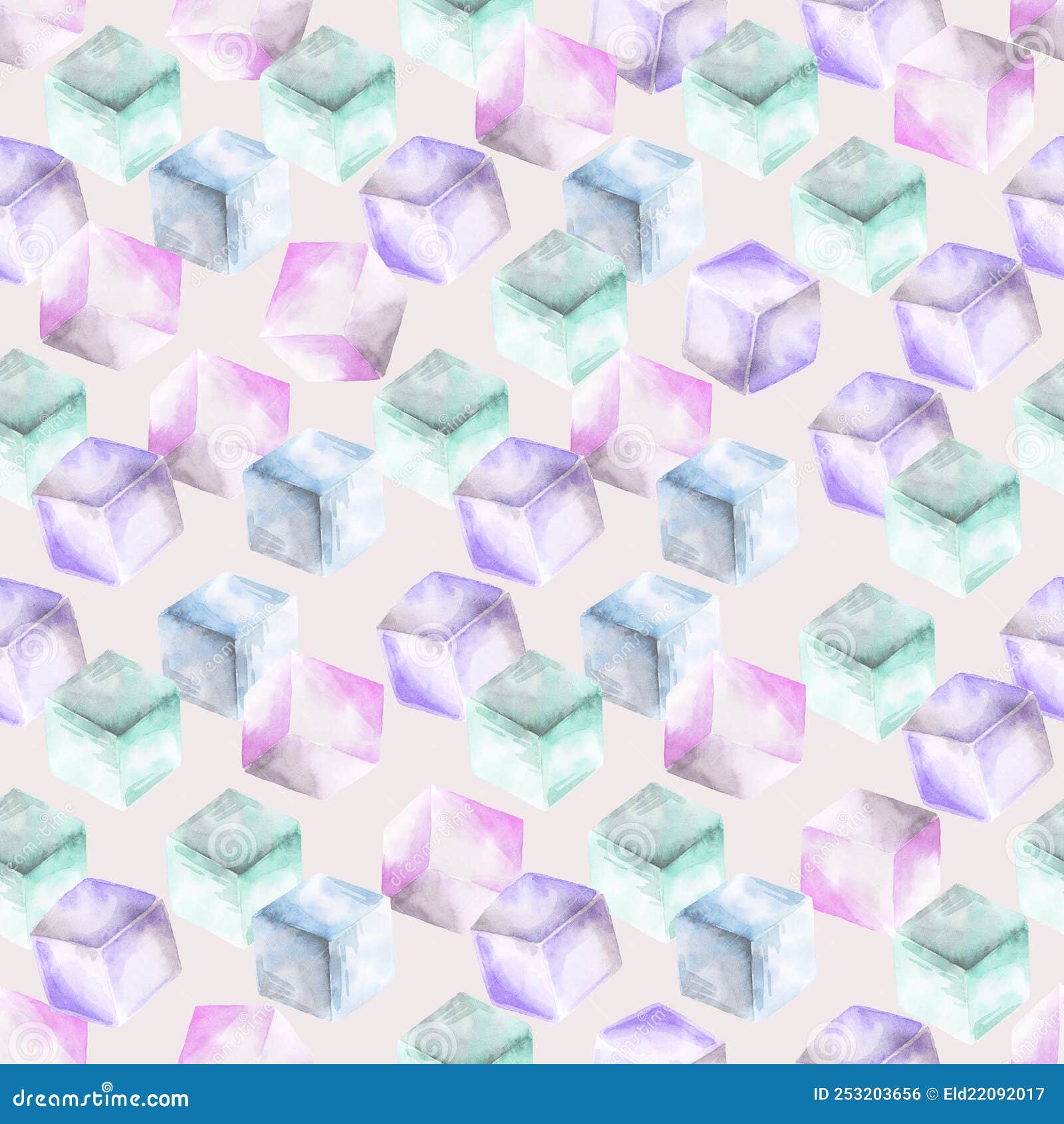 Ice Cube Seamless Pattern on Pink Background. Hand Drawn Watercolor ...