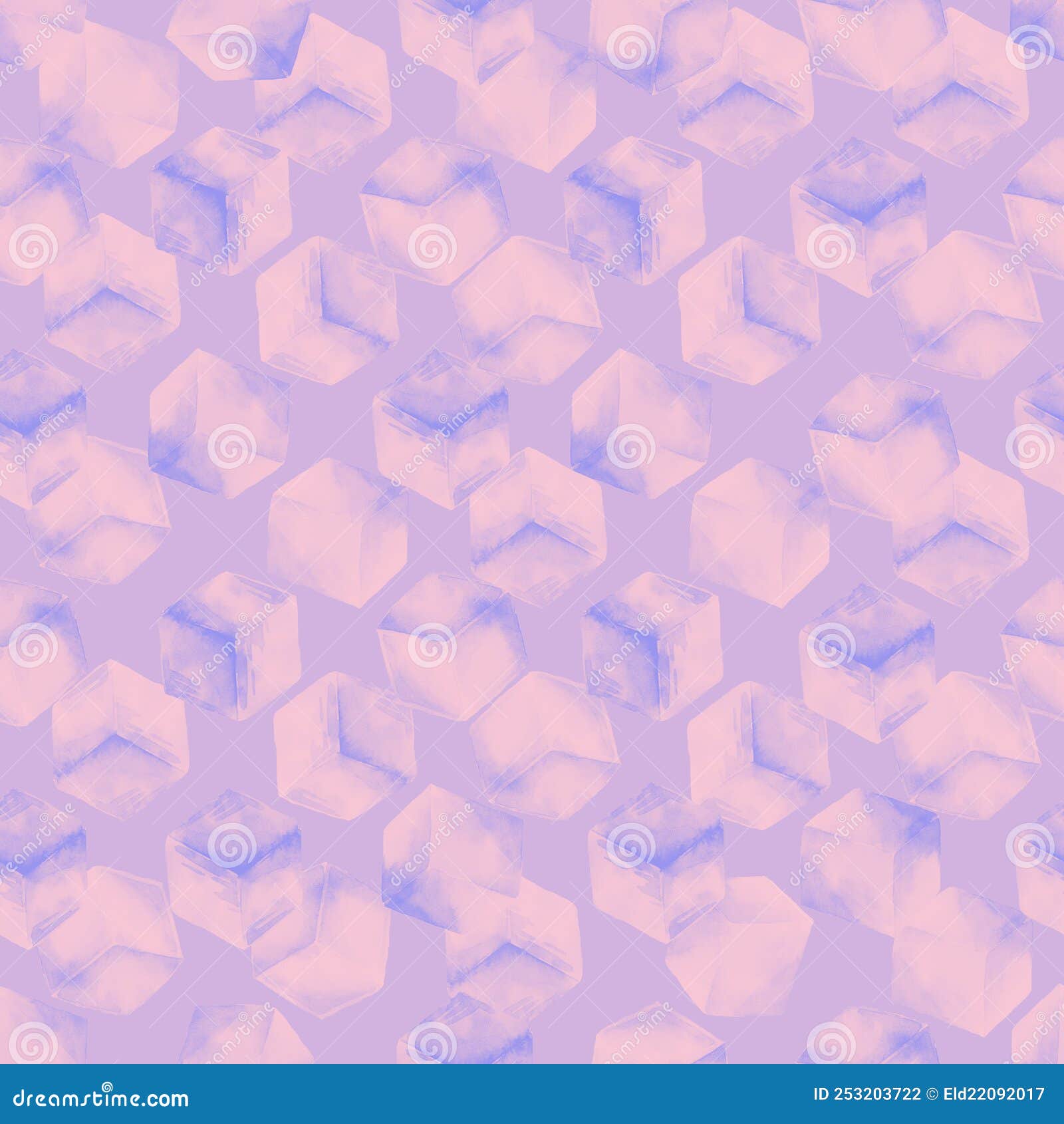 Ice Cube Seamless Pattern on Violet Background. Hand Drawn Watercolor ...
