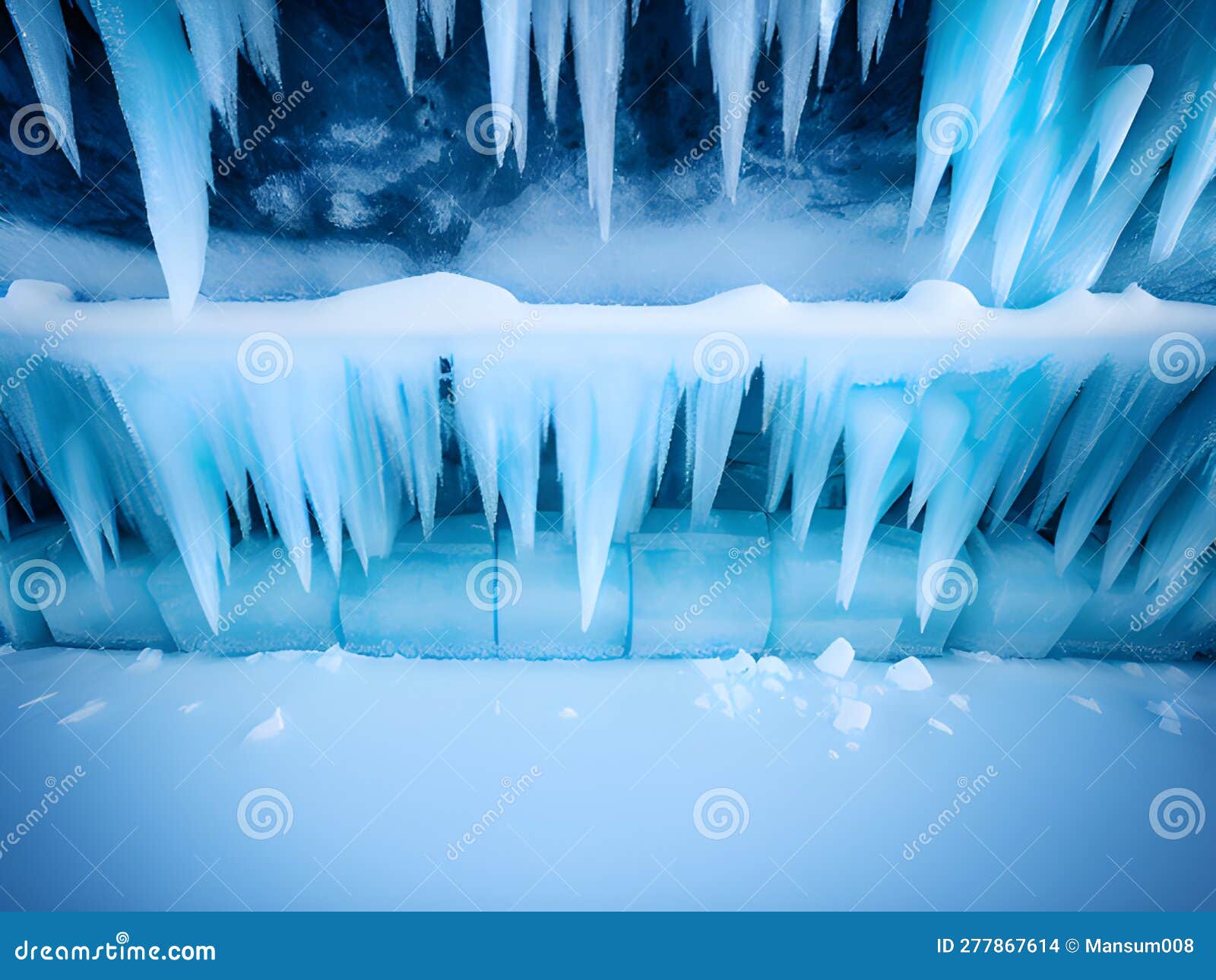 Ice Cube with Snow on Blue Background, AI Generated Stock Illustration ...