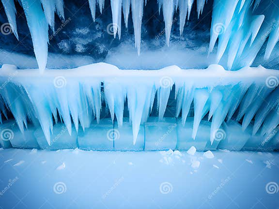 Ice Cube with Snow on Blue Background, AI Generated Stock Illustration ...