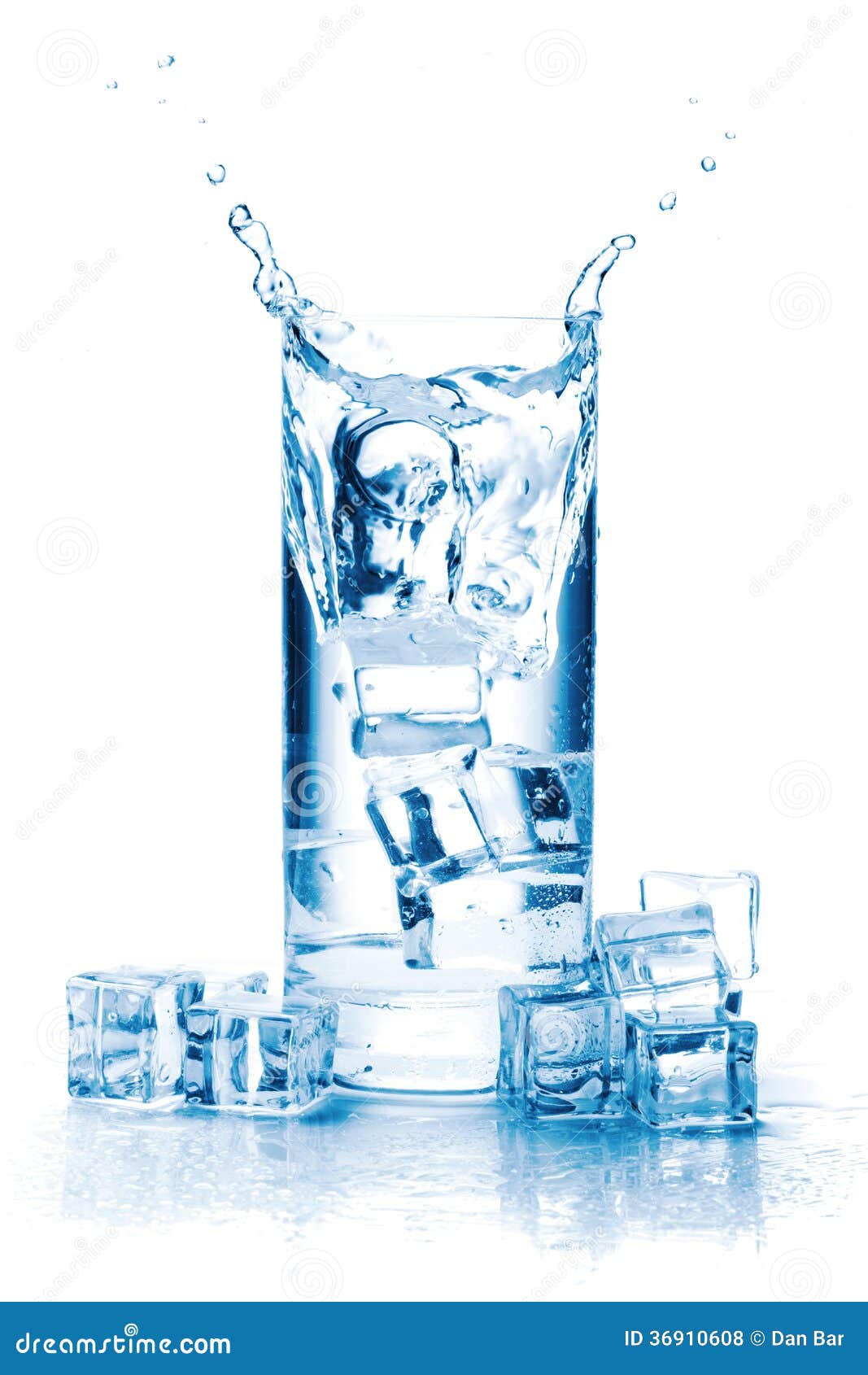 Ice Cube Splash In A Glass Of Water Stock Photo - Image of health, blue ...