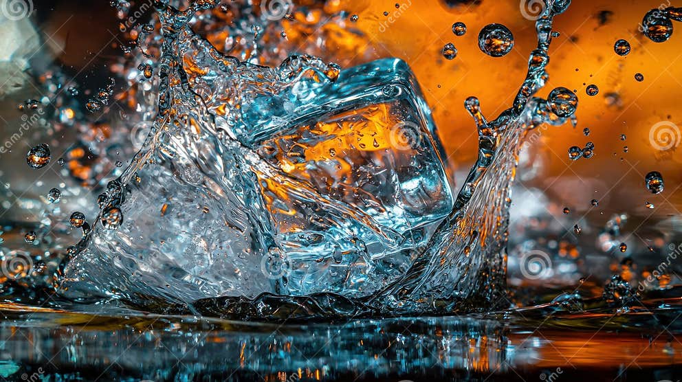 Ice Cube Splashing in Water Creating an Abstract Art Design Stock Illustration - Illustration of ...