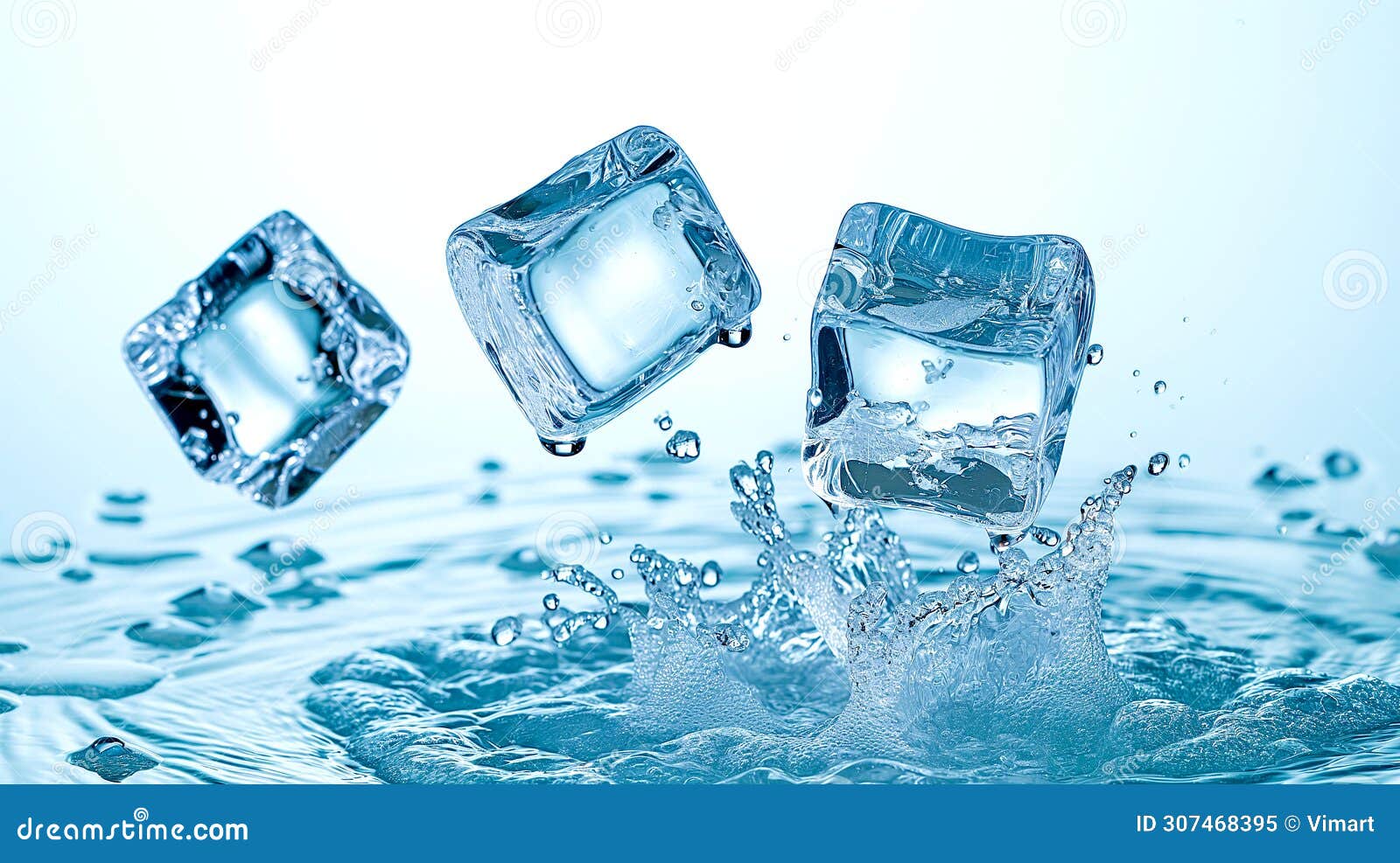 Ice Cube and Water Splash on Blue Background. Refreshment Concept Stock ...