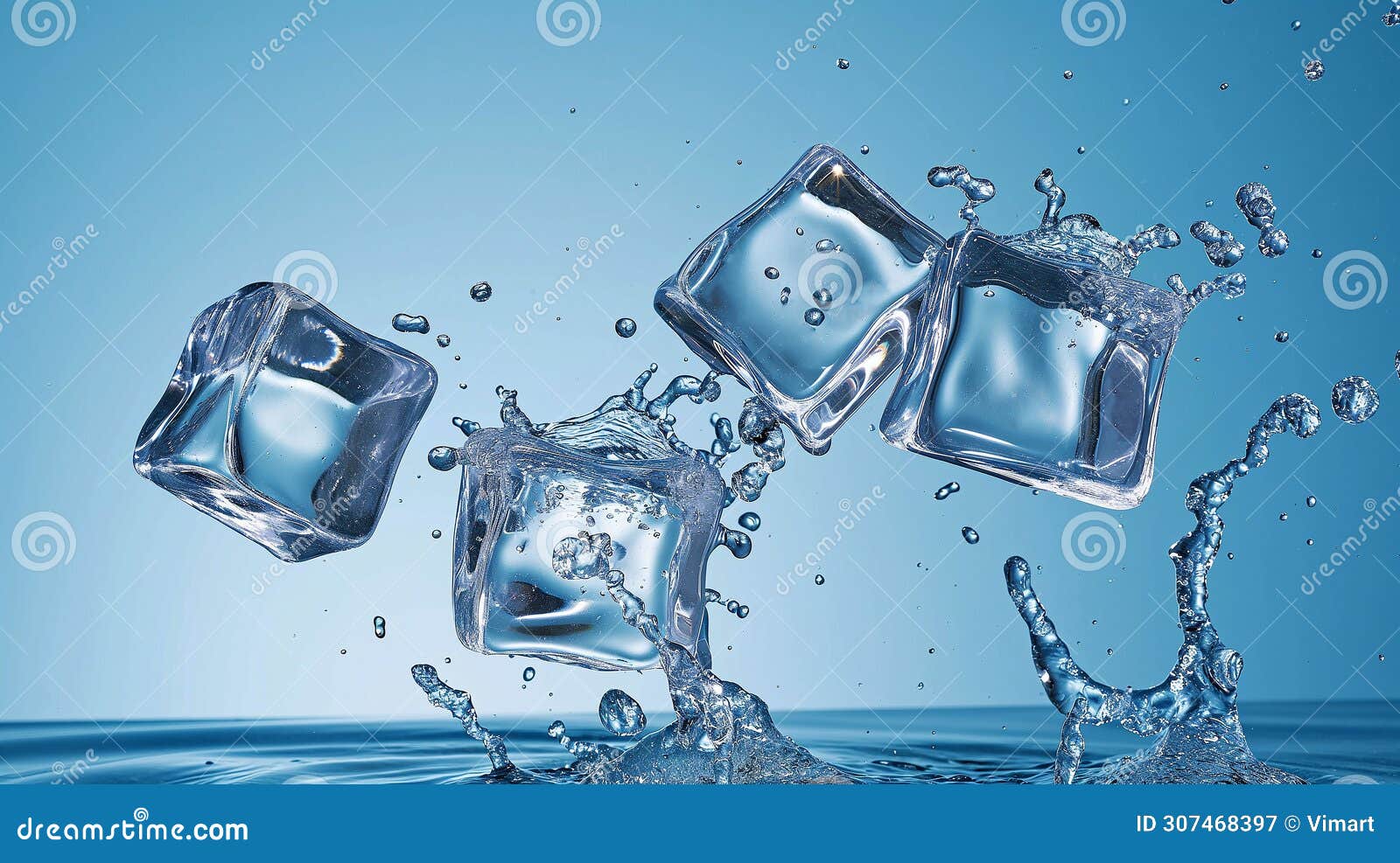 Ice Cube and Water Splash on Blue Background. Refreshment Concept Stock ...