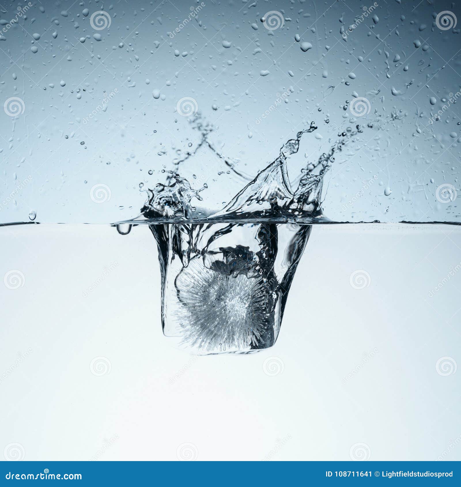 Ice Cube in Water with Splash and Drops Stock Image - Image of texture ...