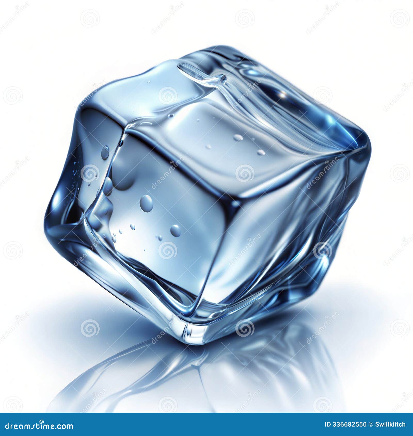 Ice Cube on White Background with Reflection Stock Photo - Image of ...