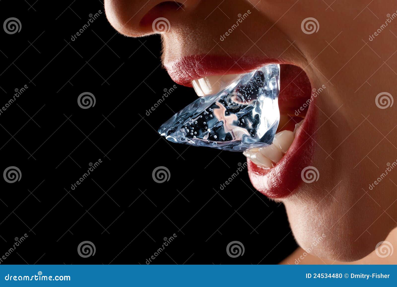 Ice cube in woman s mouth. stock photo. Image of background - 24534480