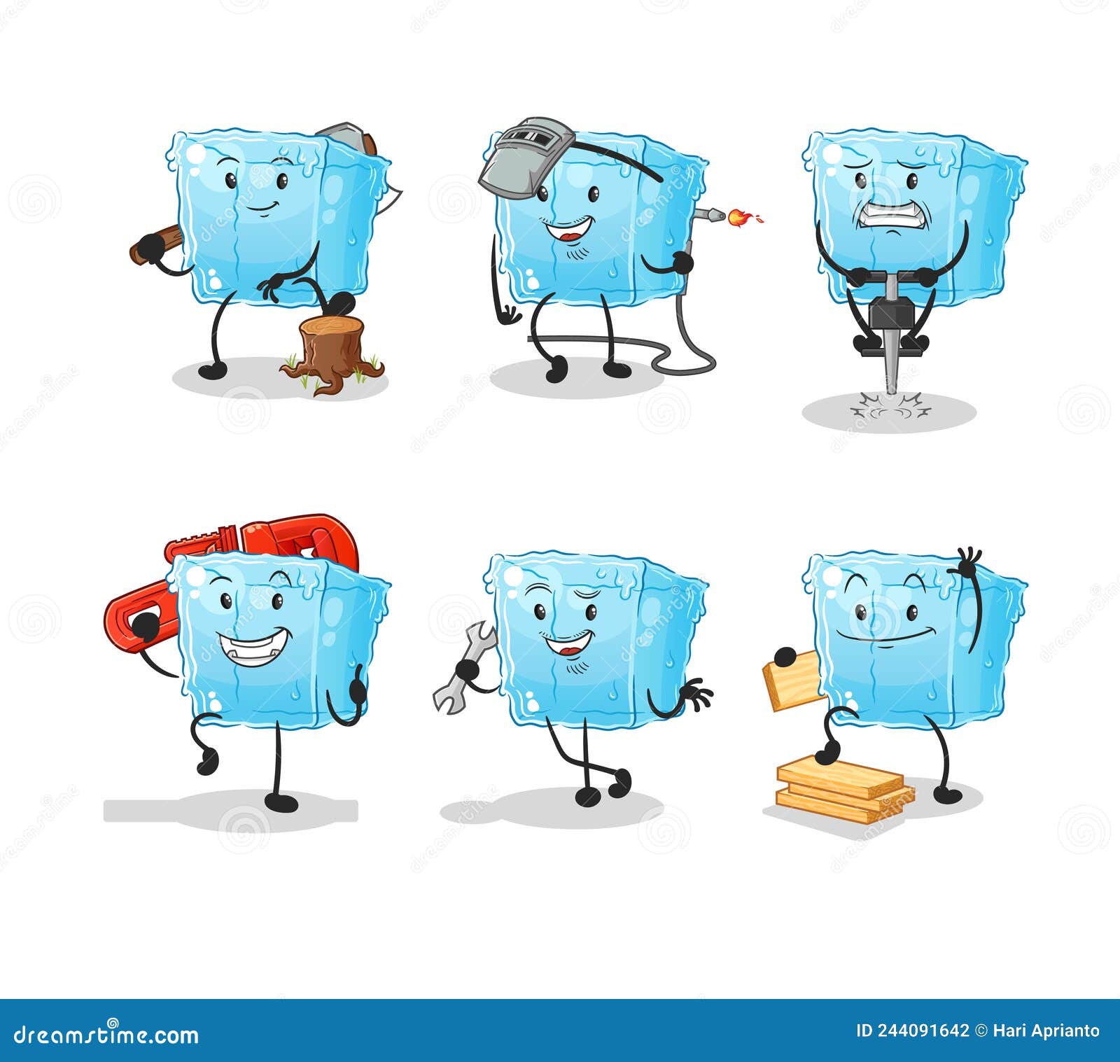 Ice Cube Worker Set Character. Cartoon Mascot Vector Stock Vector ...