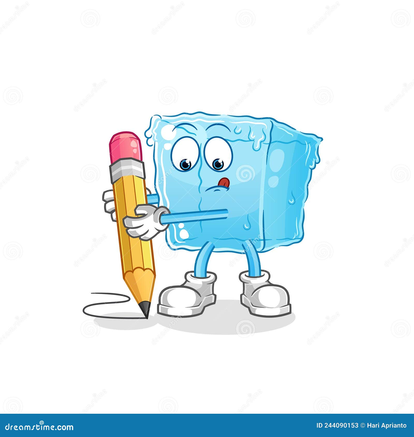 Ice Cube Write with Pencil. Cartoon Mascot Vector Stock Vector ...