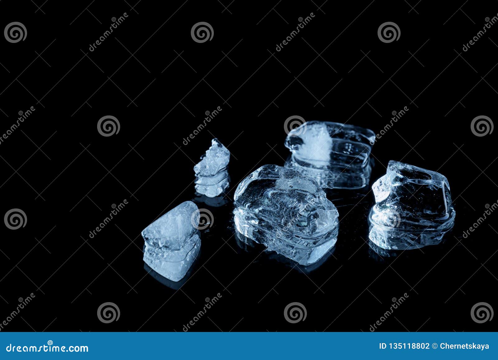 Ice Cubes on Black Mirror Surface. Stock Photo - Image of drop ...