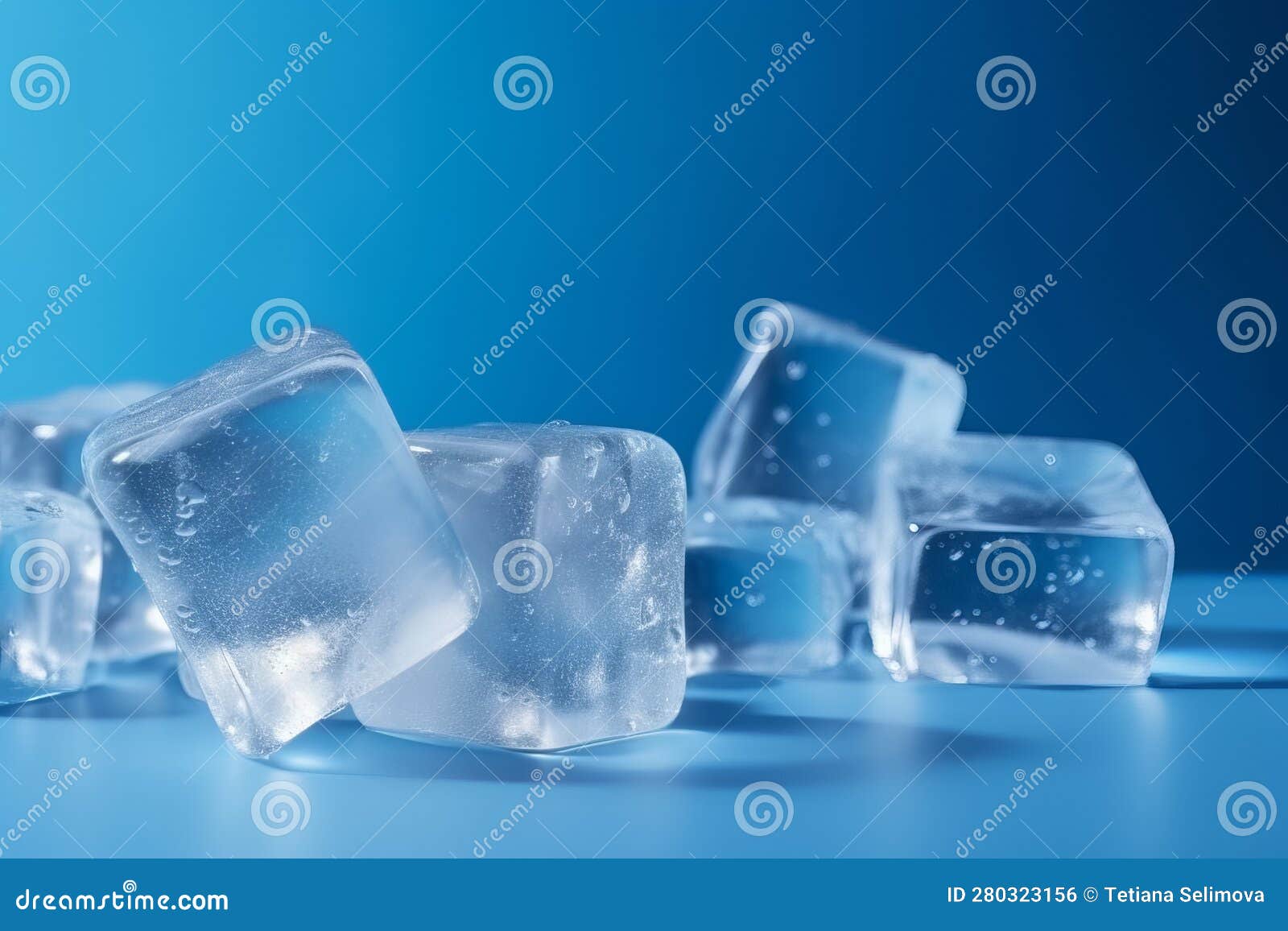 Ice Cubes on a Blue Background, Side View. Copy Space. Stock ...