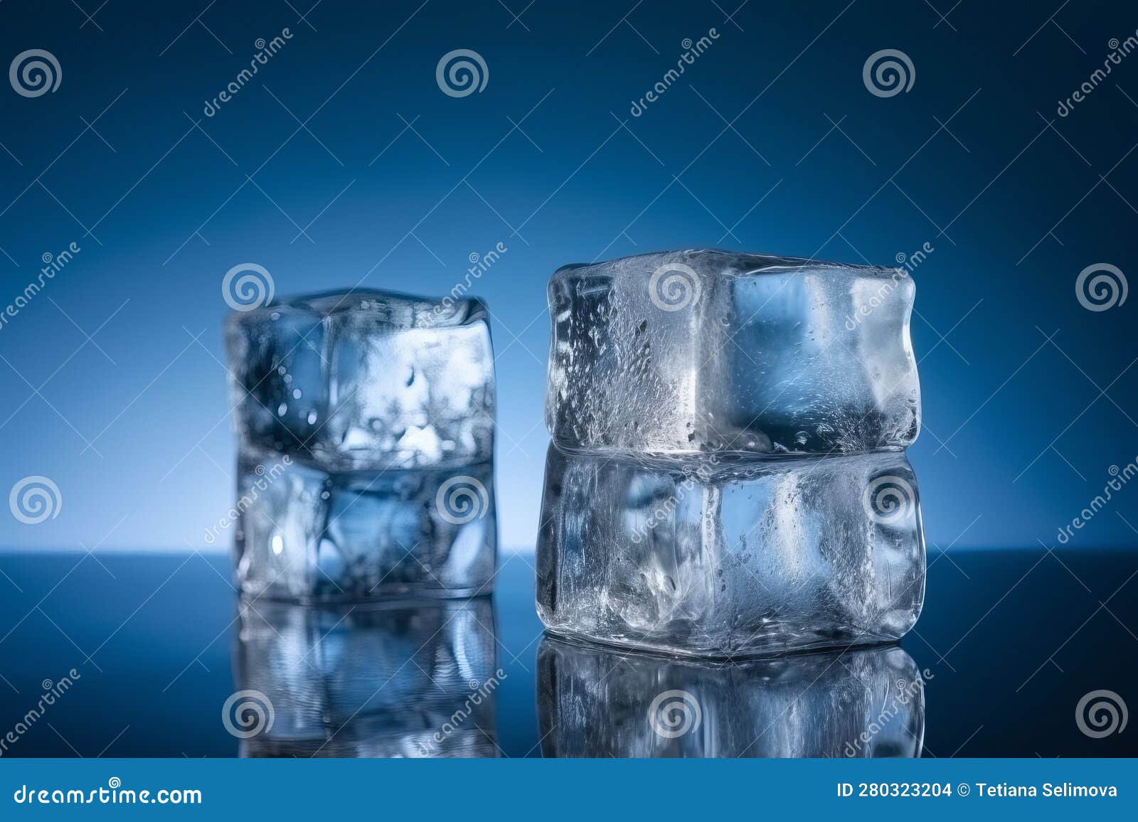 Ice Cubes on a Blue Background, Side View Stock Illustration ...