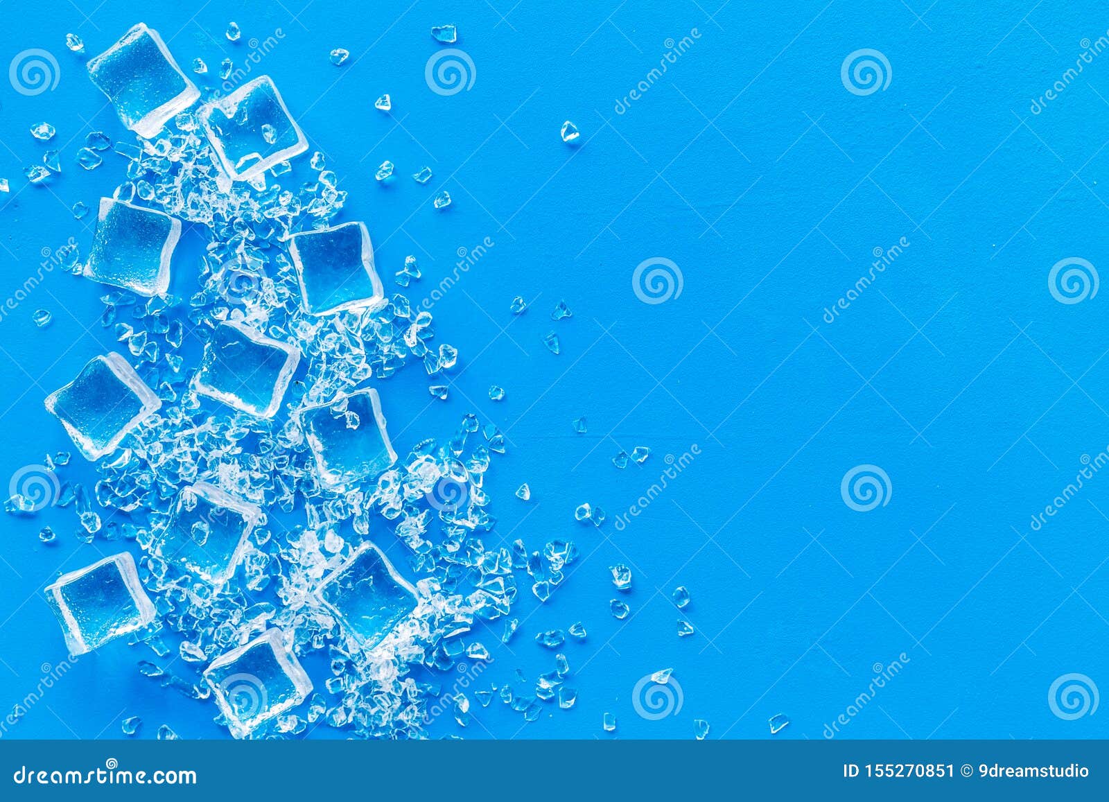 Ice Cubes on Blue Table Top View Mock Up Stock Image - Image of cold ...