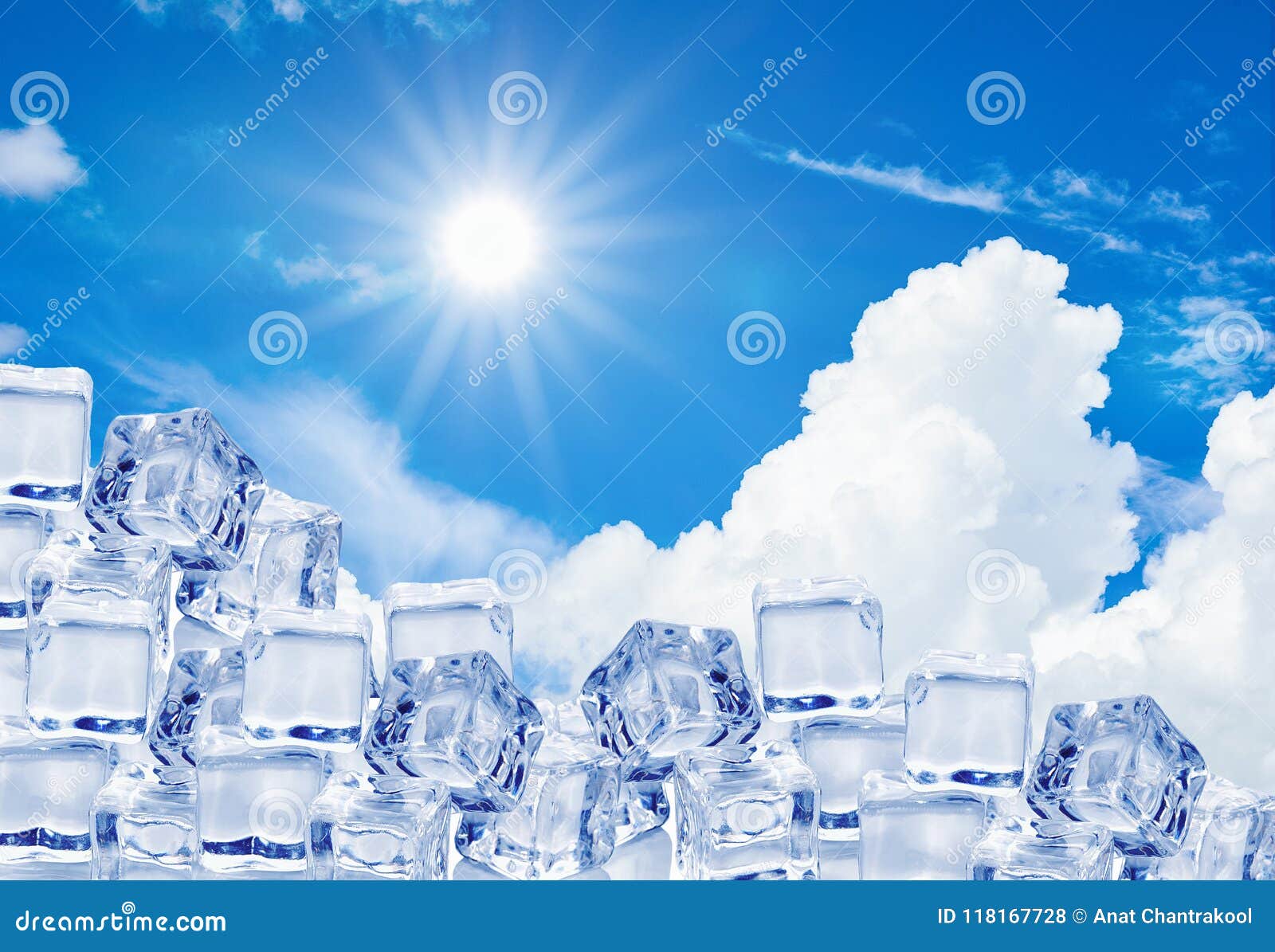 Ice cubes in blue sky stock photo. Image of fresh, freeze - 118167728