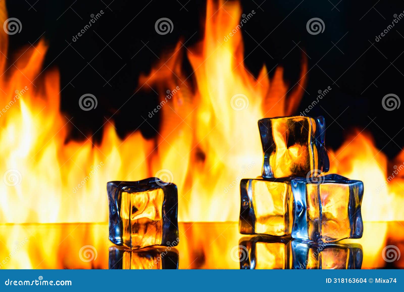 Ice Cubes and Crushed Ice Versus Fire Stock Photo - Image of group ...