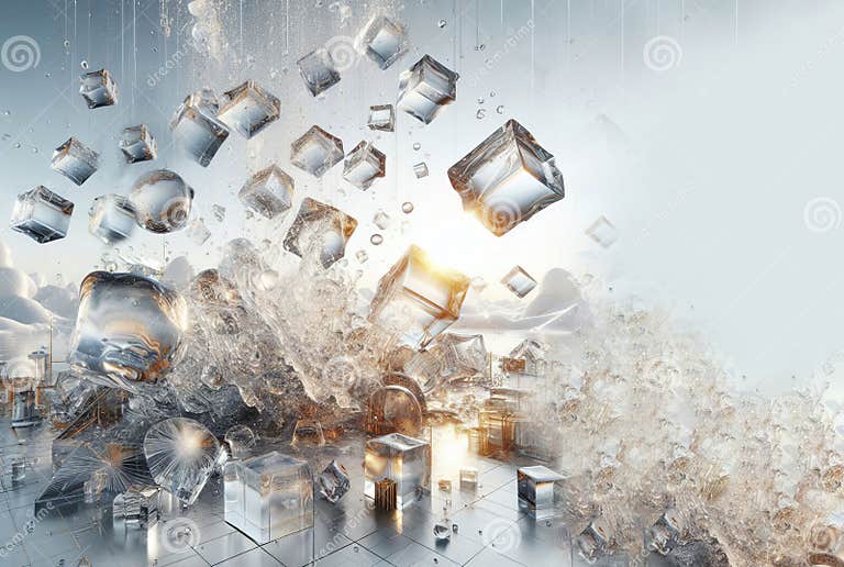 Ice Cubes Cube Falling Dropping Drops for Background - Ai Generated ...