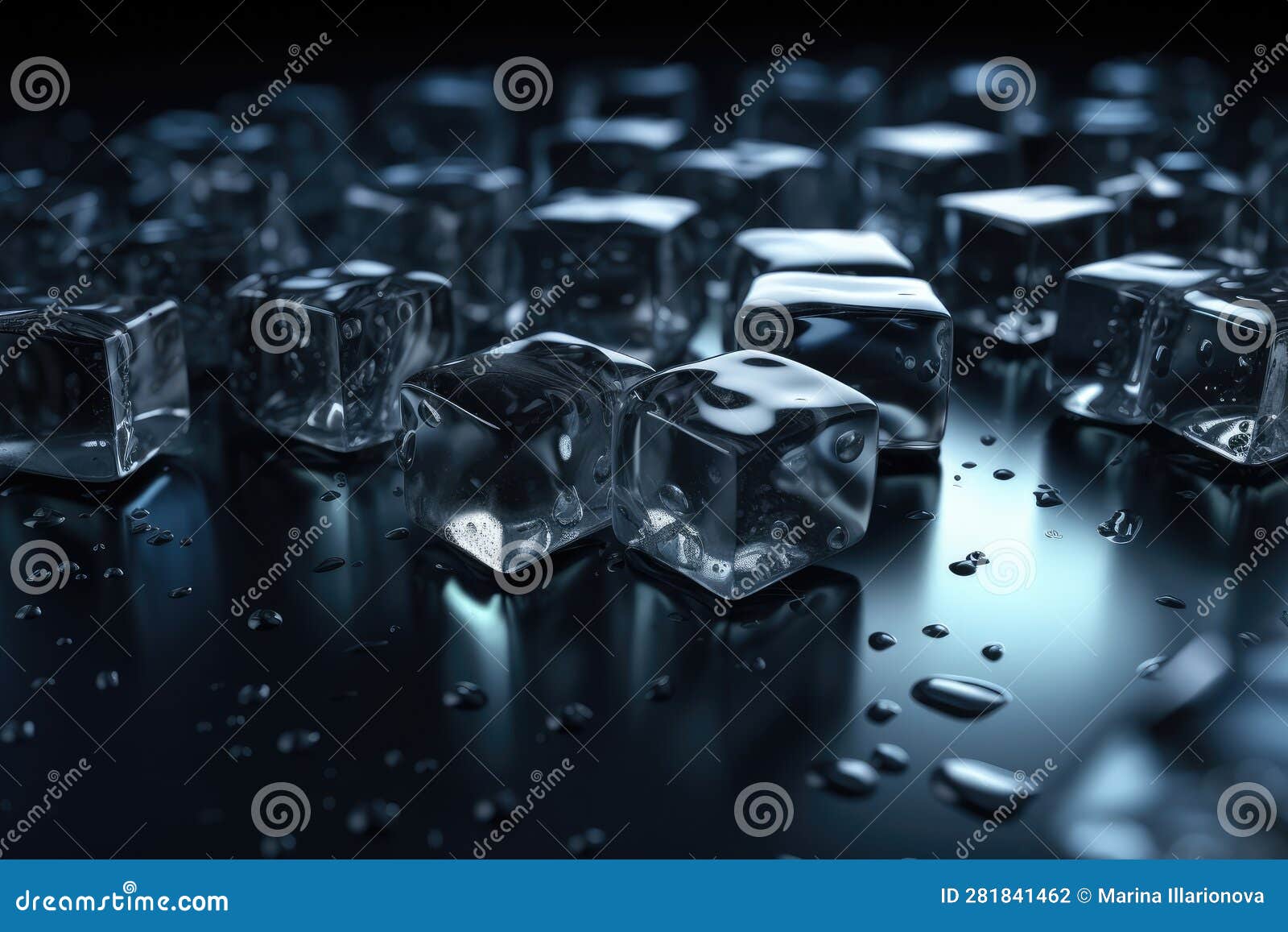 Ice Cubes on Dark Table, Abstract Background. Generative AI Stock ...