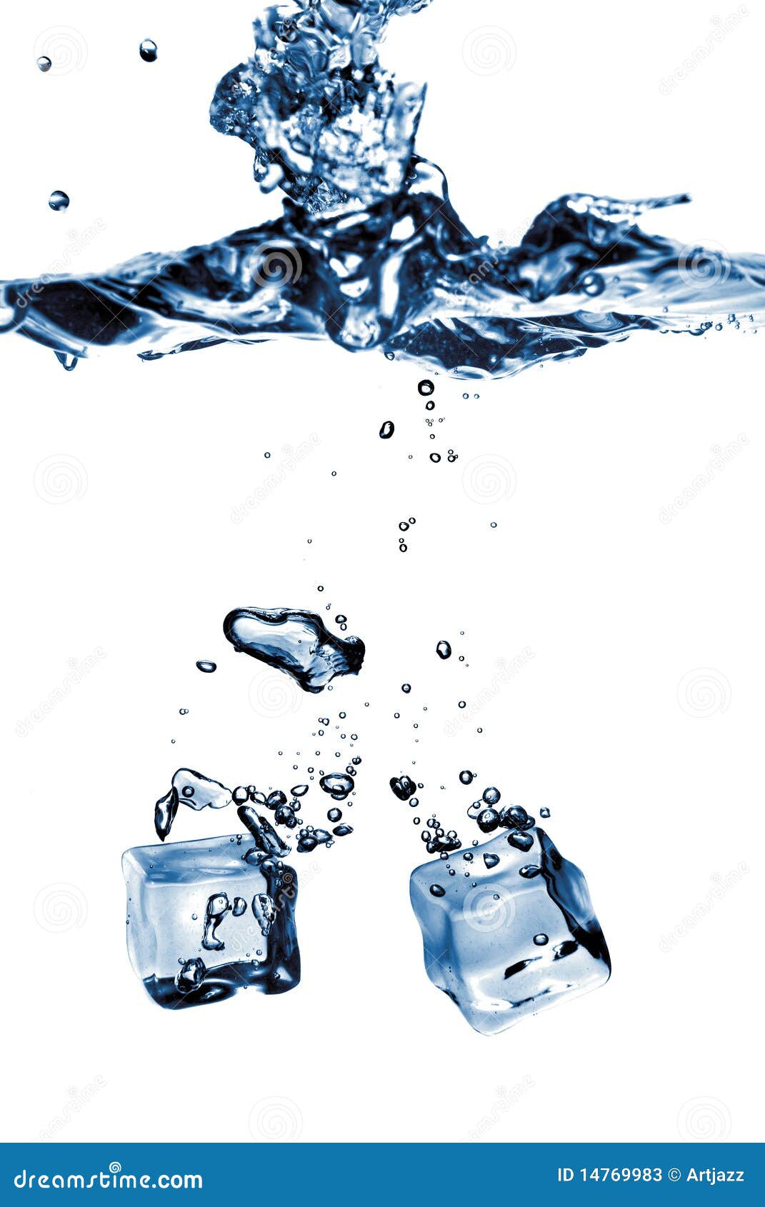 Ice Cubes Dropped into Water with Splash Stock Image - Image of blue ...