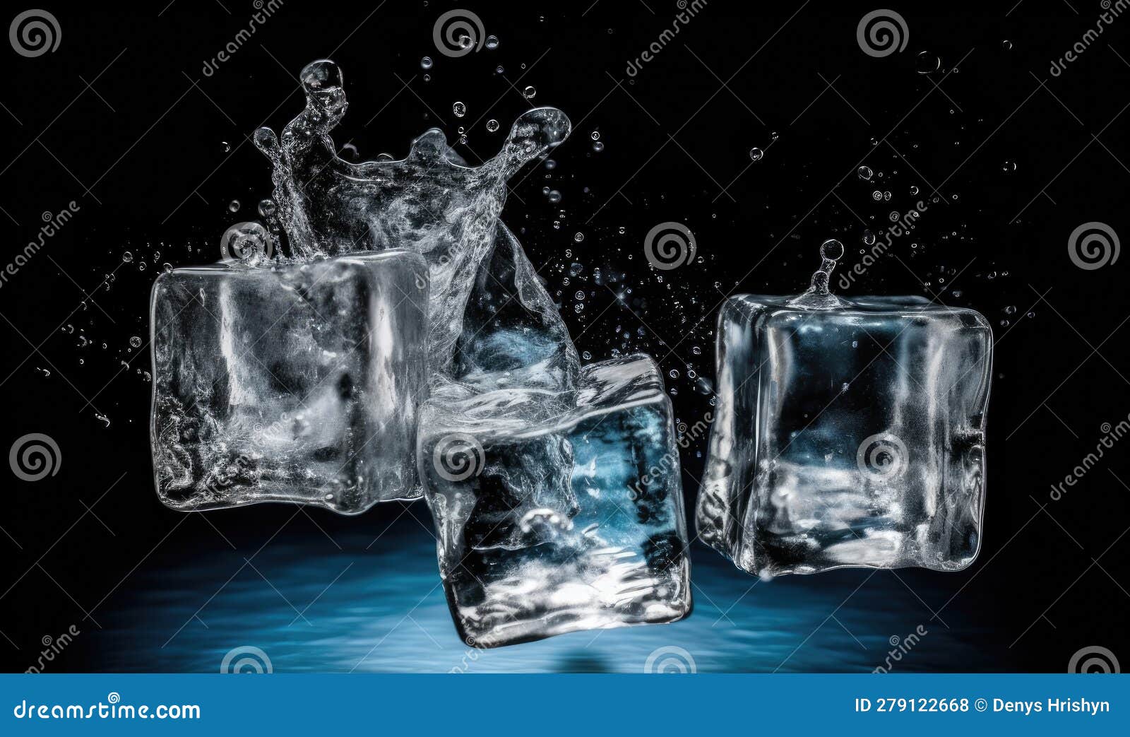 Ice Cubes Dropping into a Pool of Crystal-clear Water with a Splash ...