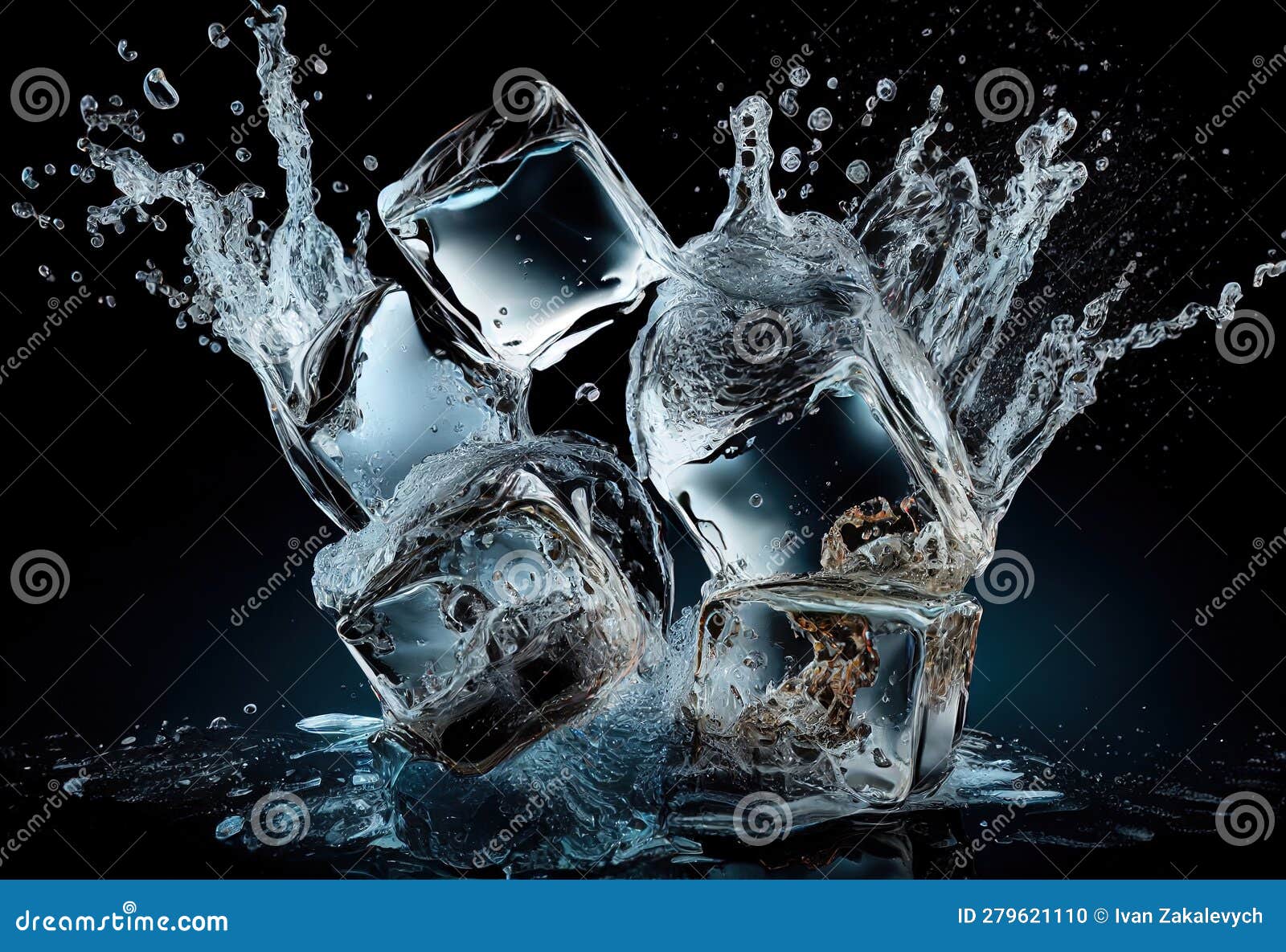Ice Cubes Fall in Cold Water with Splash Illustration. AI Generative ...