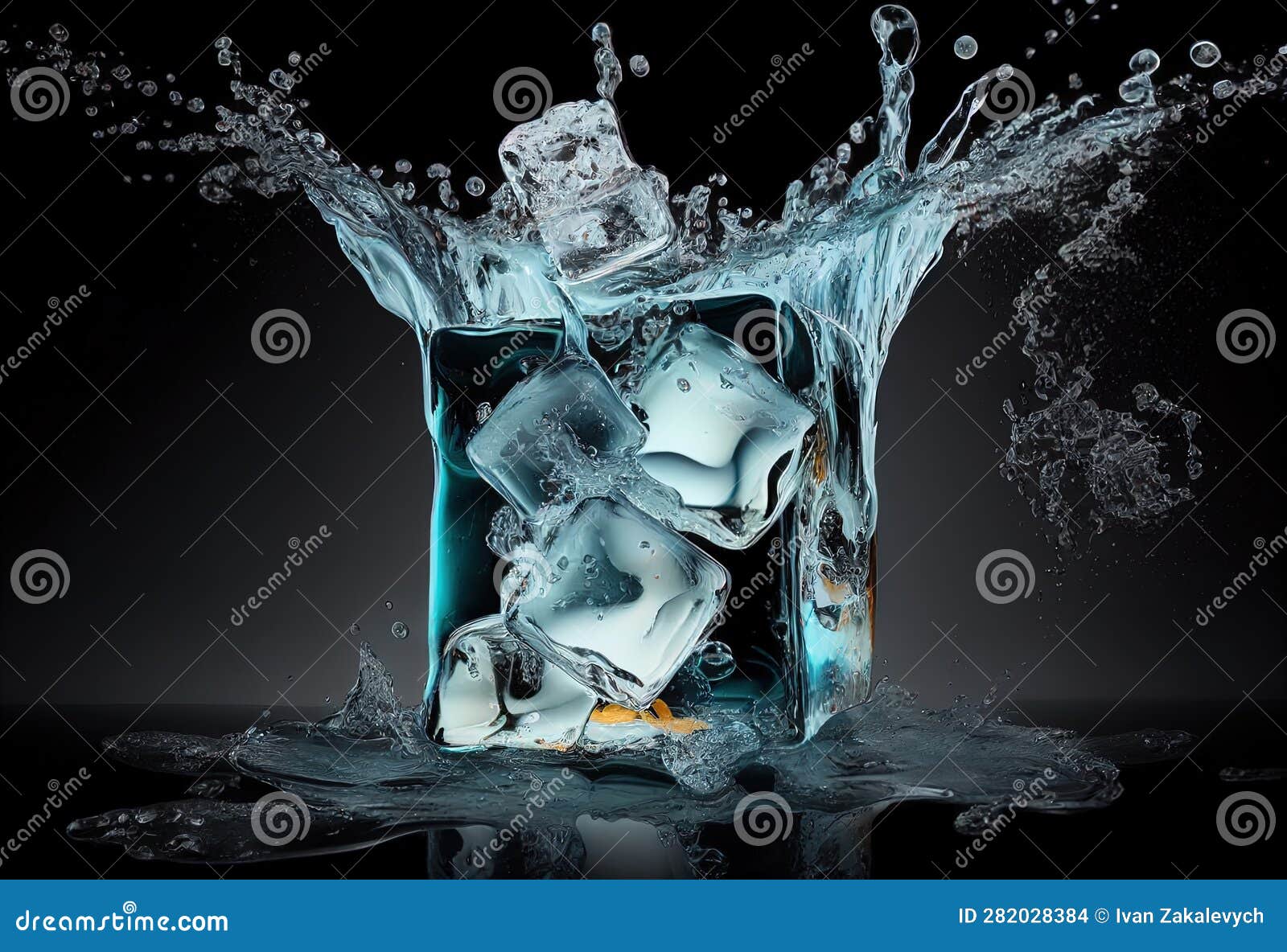 Ice Cubes Fall in Cold Water with Splash Illustration. AI Generative ...