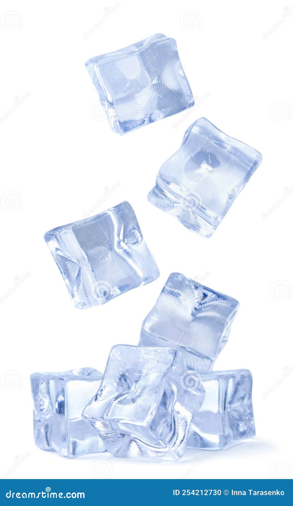 Ice Cubes Fall on a Pile on a White Background. Isolated Stock Photo ...
