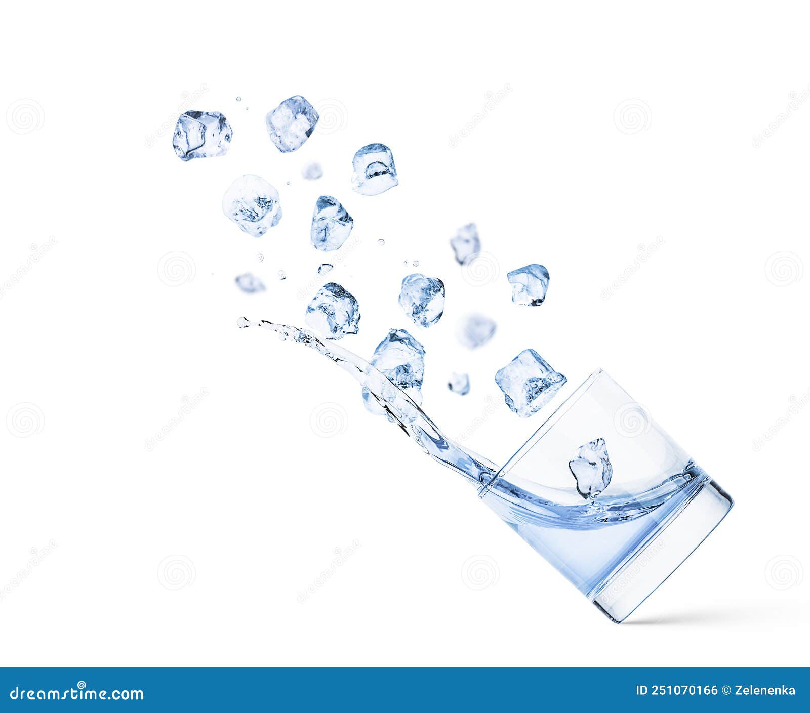 Ice Cubes Falling in Cold Water with Splash of a Clear Glass Stock ...