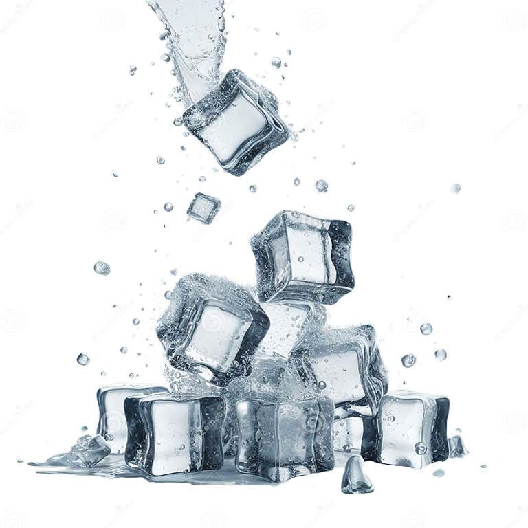 Ice Cubes Falling Dropping Drops Isolated for Background - Ai Generated ...