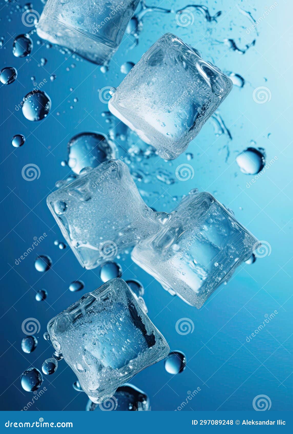 Ice Cubes Falling Over Light Blue Background. Generative Ai Stock Photo ...