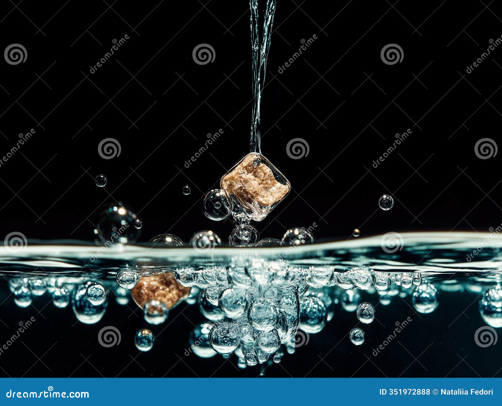 Ice Cubes Falling Into Water On Blue Background. Neural Network Ai ...