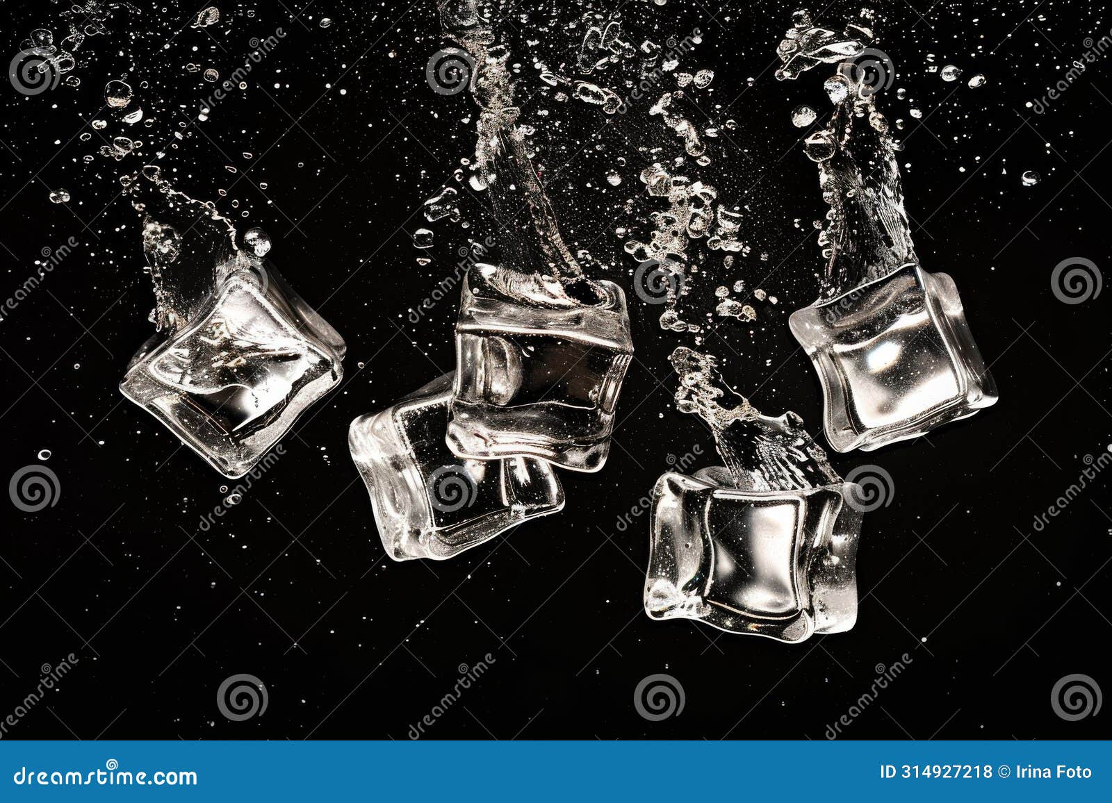 Ice Cubes Falling with Water Splashes on a Black Background. Stock ...