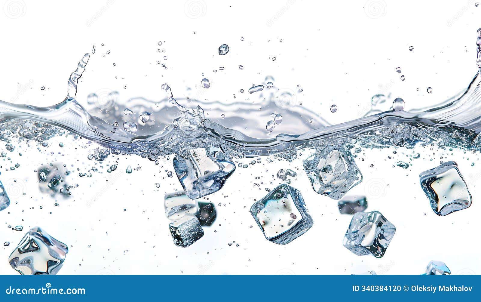 Ice Cubes Falling Into Water On Blue Background. Neural Network Ai ...