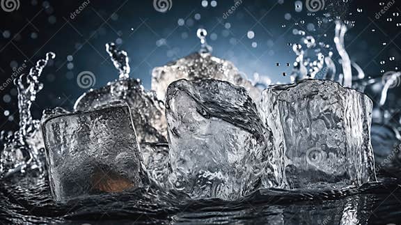 Ice Cubes in Flow Splashing - Cold and Refreshment, Generative Ai Stock ...