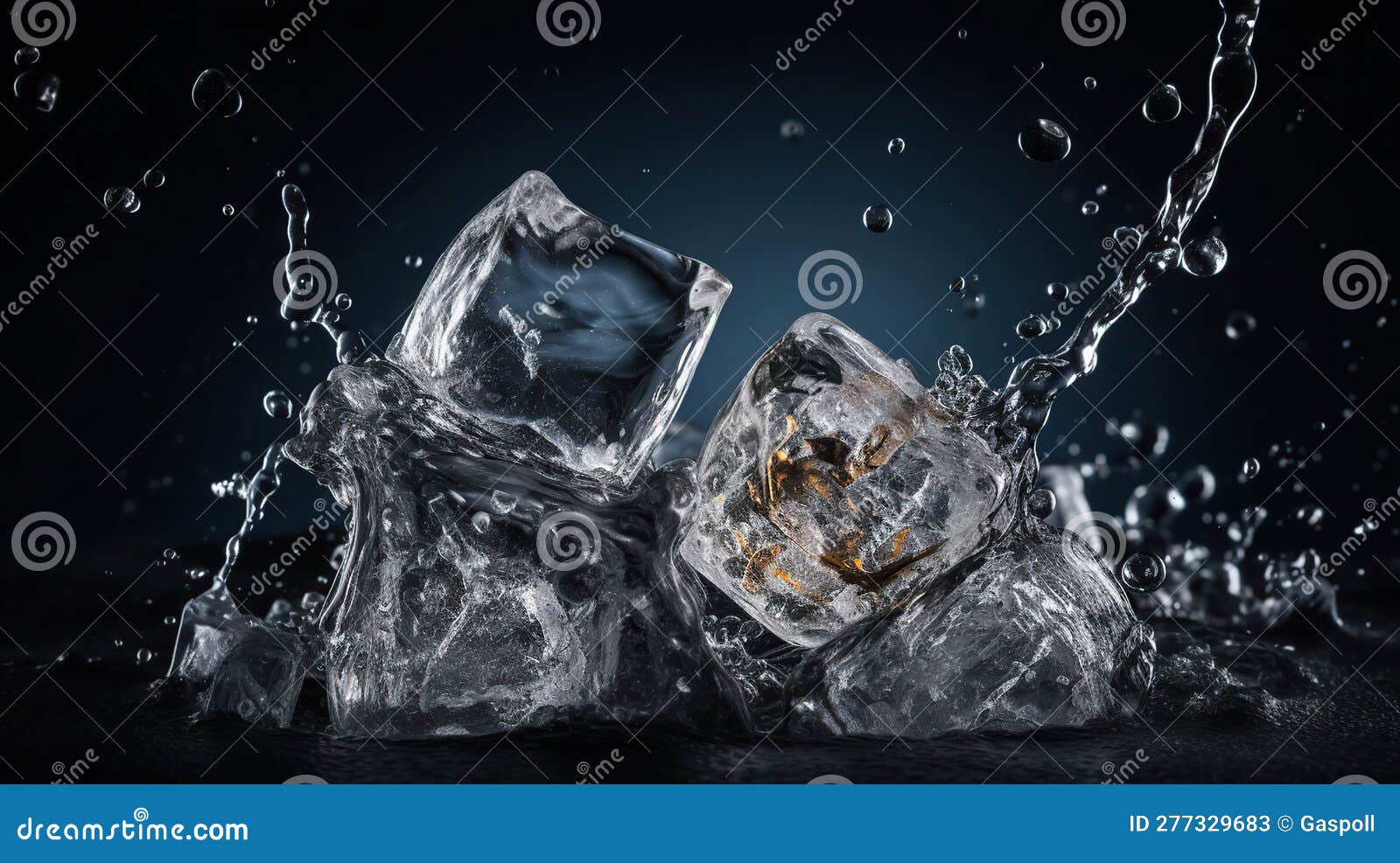 Ice Cubes in Flow Splashing - Cold and Refreshment, Generative Ai Stock ...