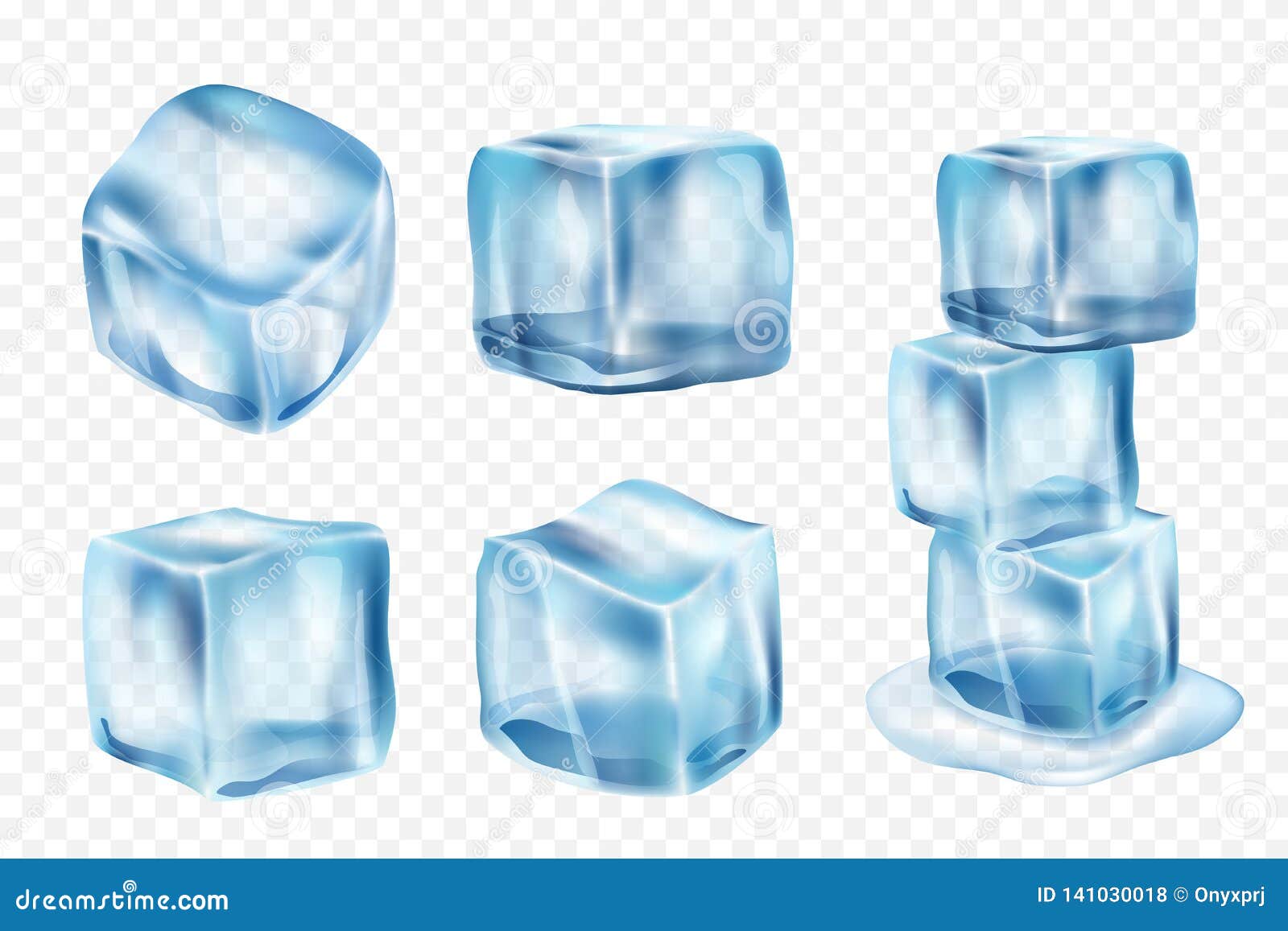 Ice Cubes. Freeze Water With Light Reflection And Splashes Vector ...