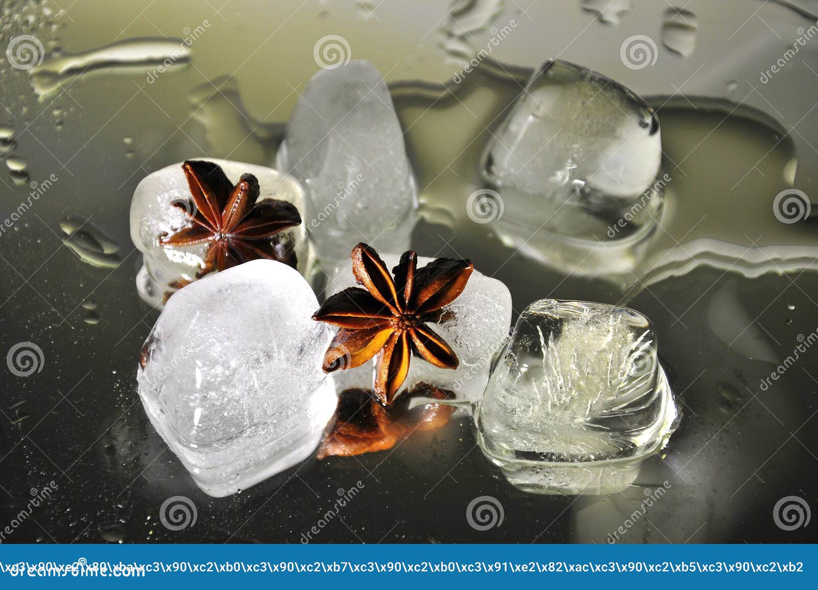 Ice Cubes on a Glass Surface and Aniseed Stars. Stock Image - Image of ...
