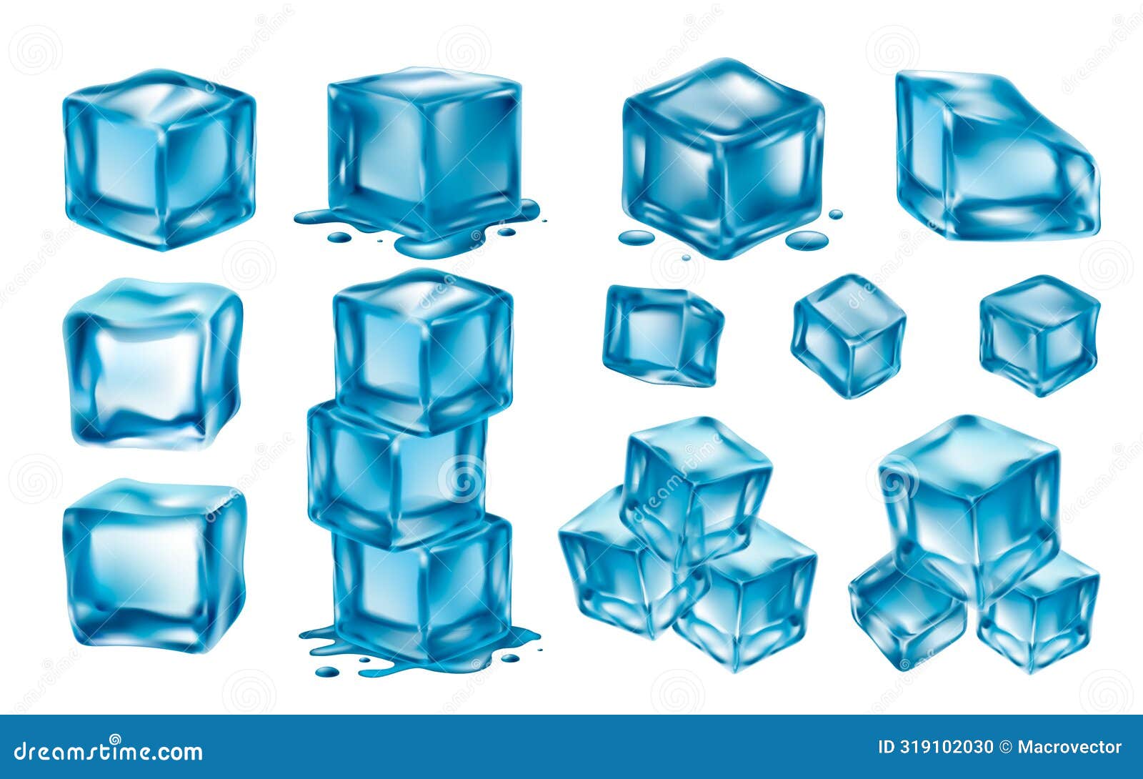 Ice Cubes Icons in Realistic Style Stock Illustration - Illustration of ...
