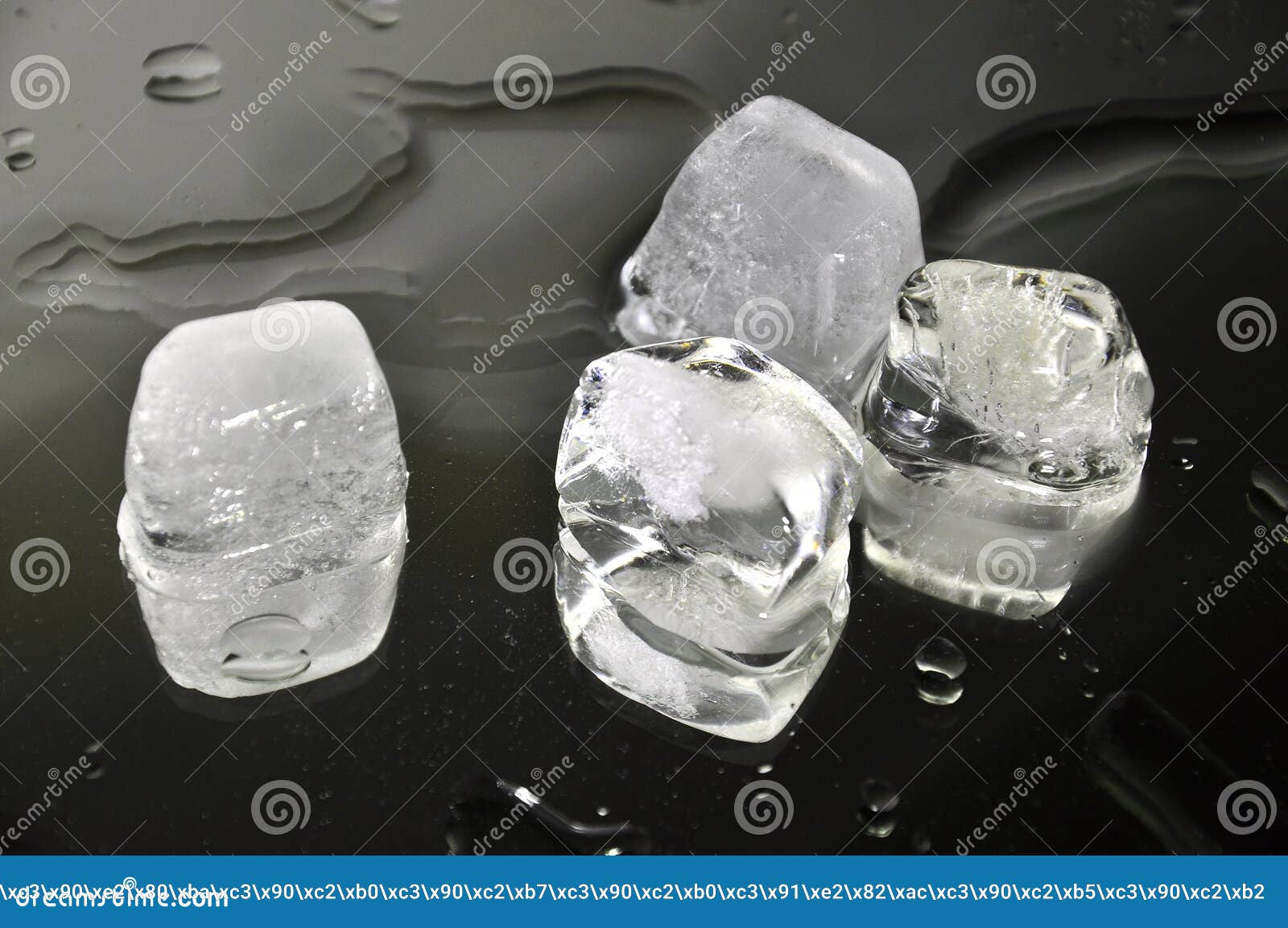 Ice Cubes on a Mirror Surface. Dark Background Stock Image - Image of ...