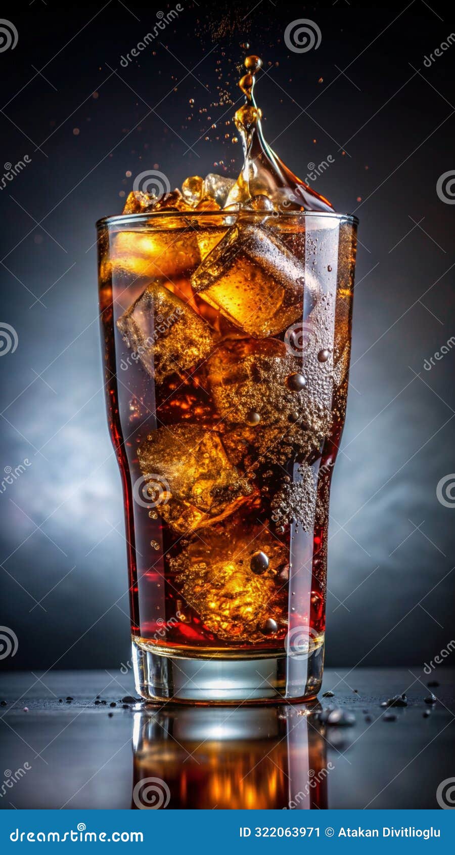 Ice Cubes and Overflowing Soda in a Glass Stock Illustration ...