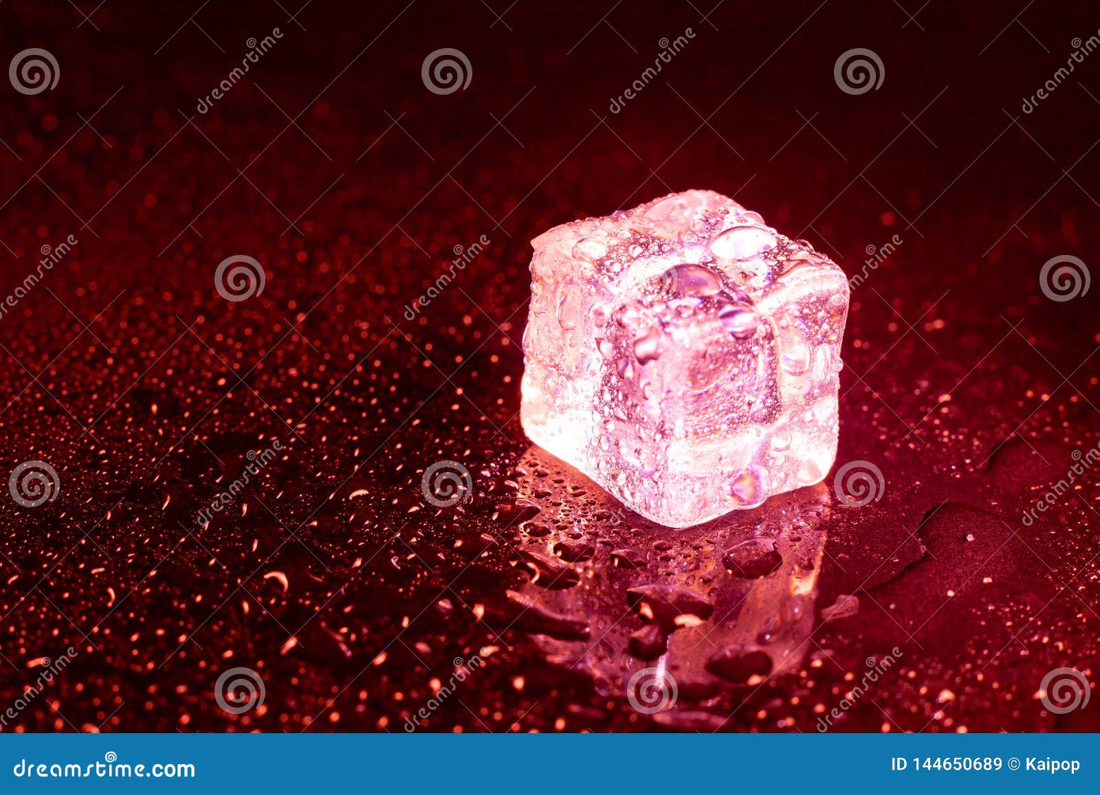 Ice Cubes on a Reflections Red Light Stock Image - Image of drop ...