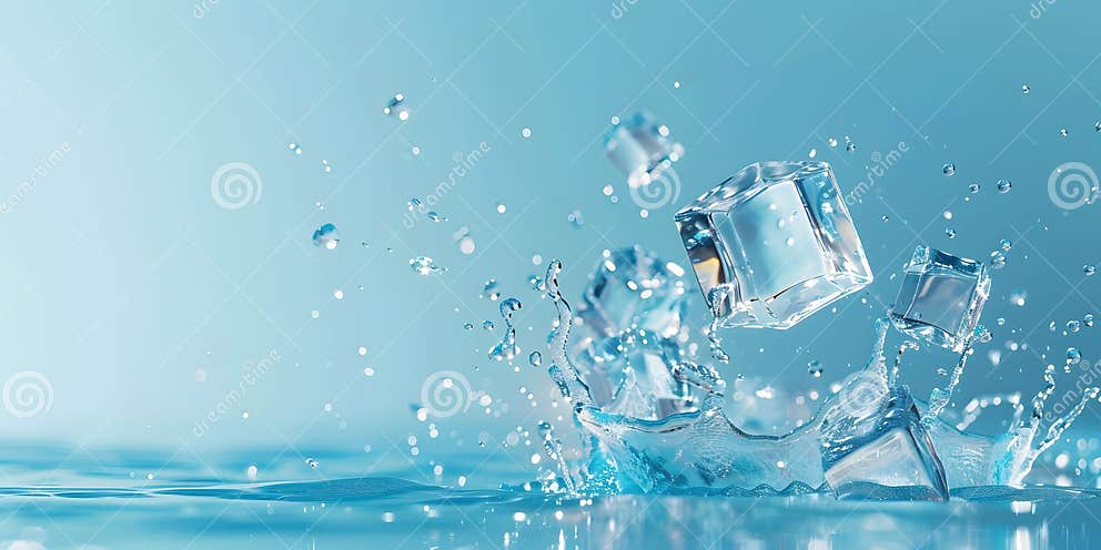 Ice in Cubes in a Splash of Water Stock Photo - Image of crushed, light ...