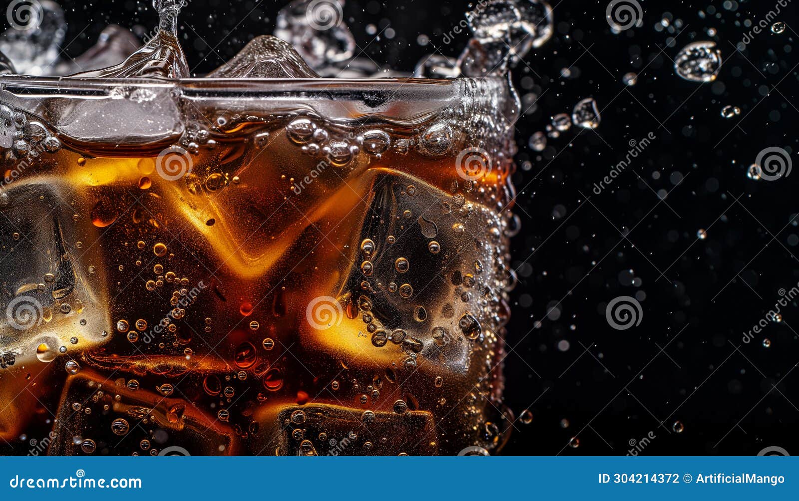 Ice Cubes Splashing in Glass Full of Cold Coke. AI Generated. Stock ...