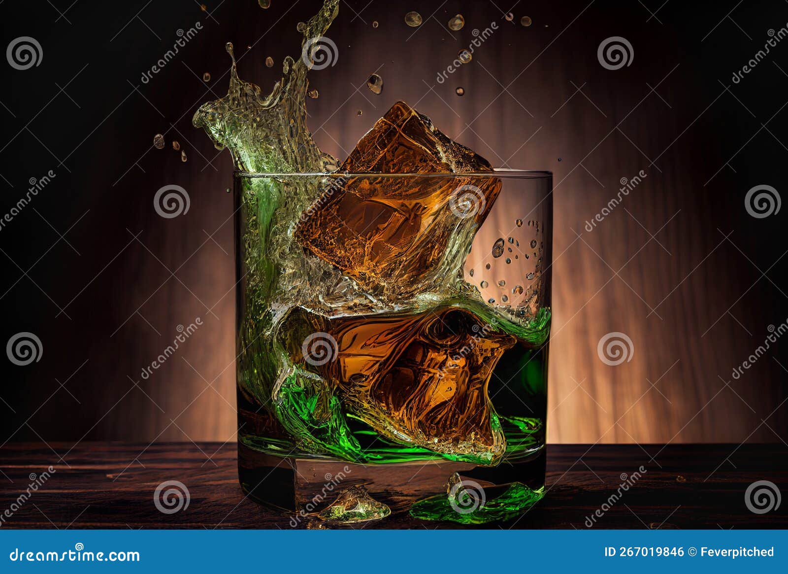 Ice Cubes Splashing into a St. Patrick`s Day Cocktail Glass in a Studio ...