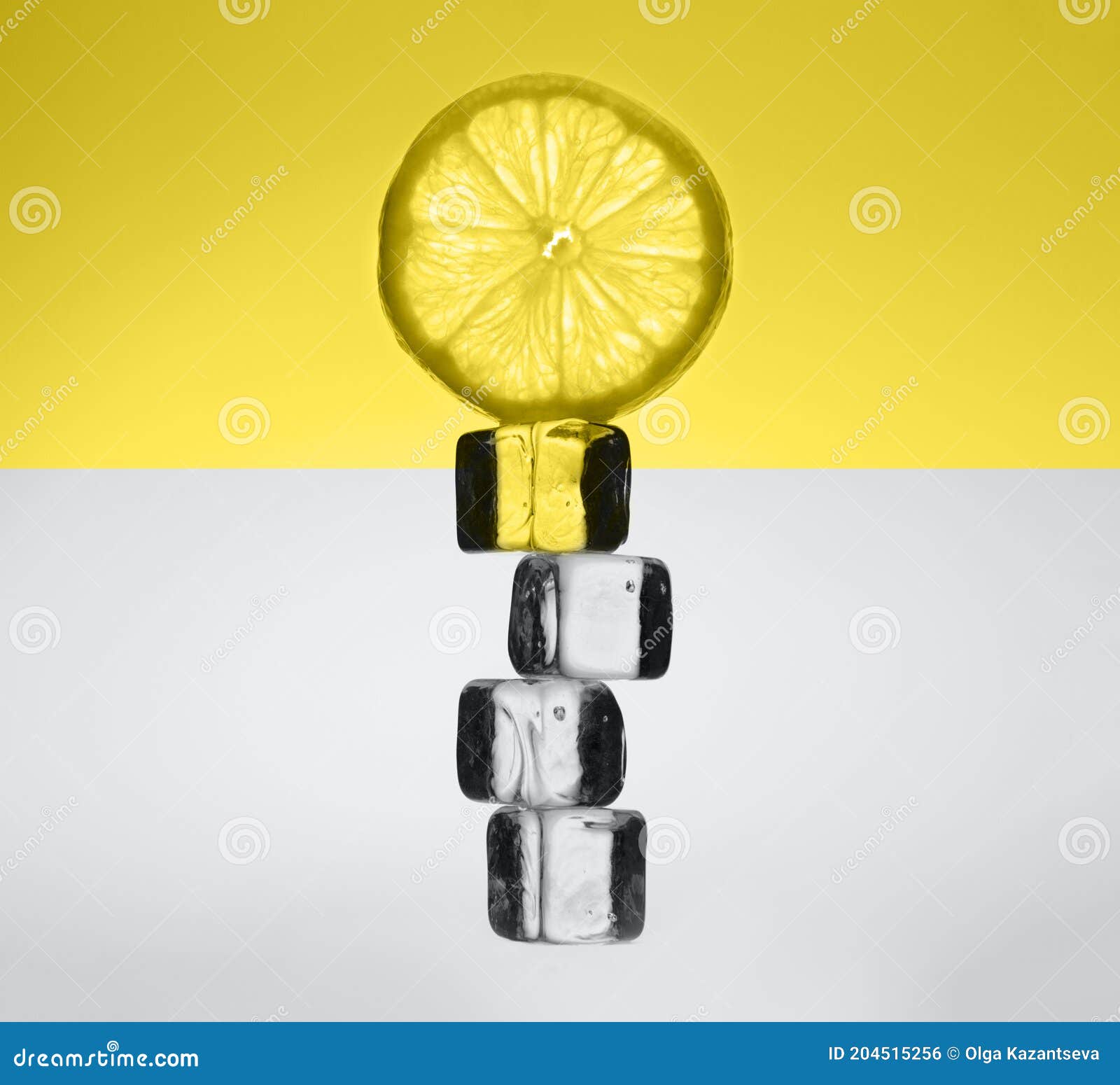 Ice Cubes Stand on a Fresh Lemon. Stock Photo - Image of square ...